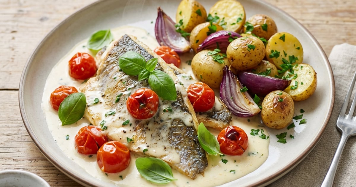 Dorade mit Tomaten und Röstkartoffeln | Leichtes Fischgericht